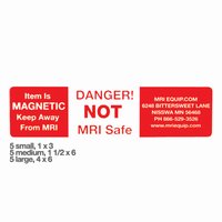 Danger! NOT MRI Safe Warning Stickers - 15 Pack