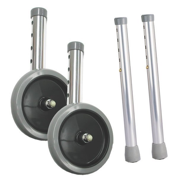 Tall 5 Grey Rubber Fixed Wheels and Tall Extension Legs