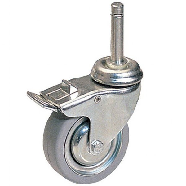 3 x 1 Total Lock Caster, Gray Rubber, Grip Ring, 7/16 Diameter, 1 15/16 ...