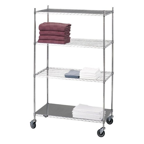 Linen Cart with 4 Shelves 24 Wide, Solid Bottom Shelf and Casters