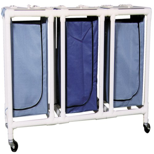 3-Bin PVC Hamper on Wheels | Mesh Bag Medical Hamper